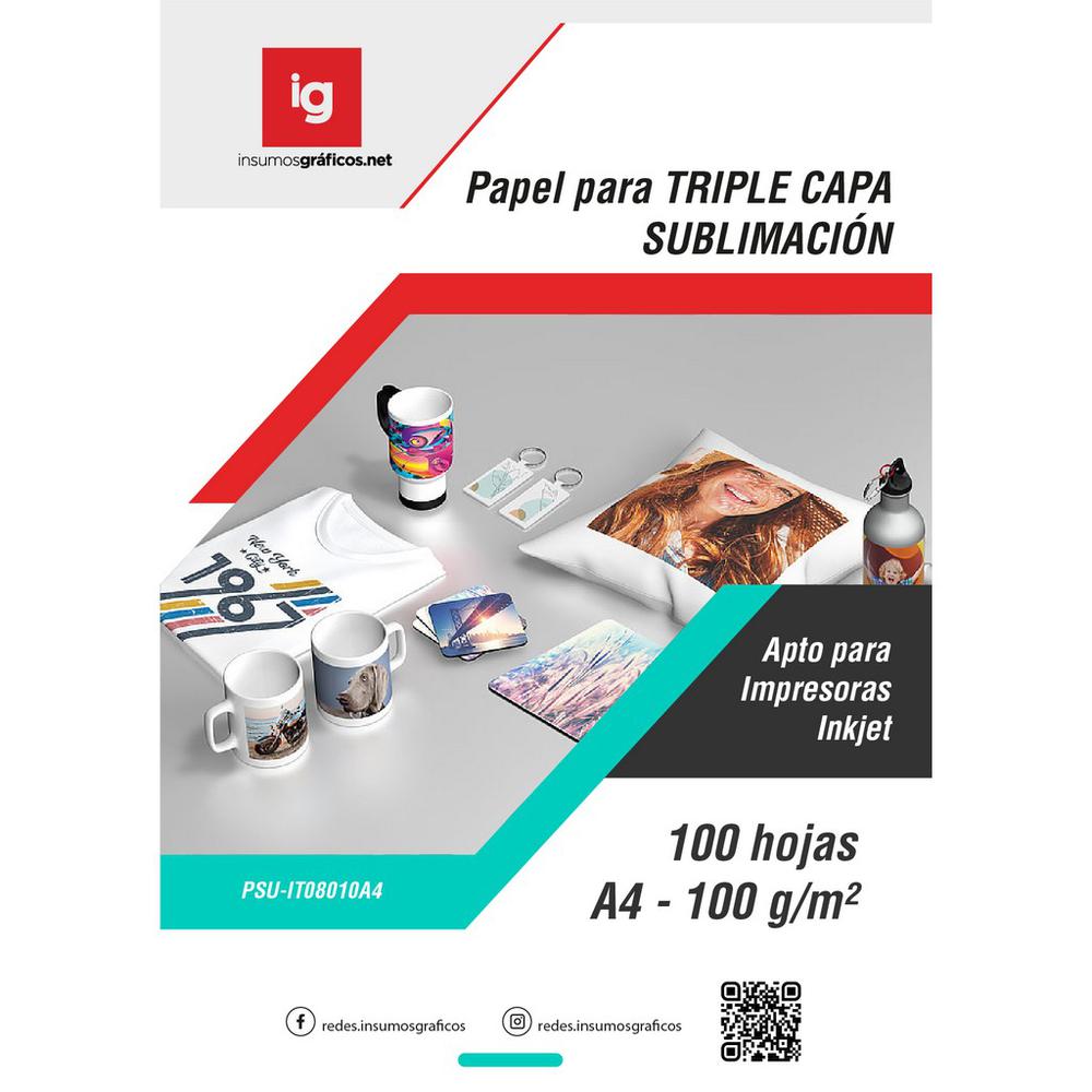 Papel para Sublimación 80 g Triple Capa 100h A4 - INSUMOSGRAFICOS.NET